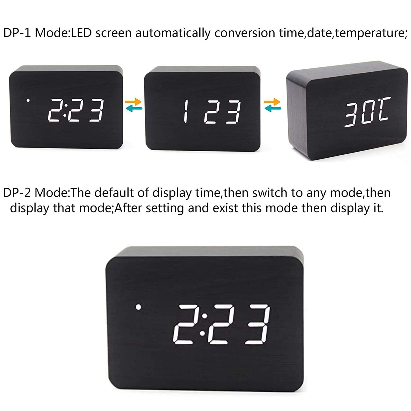 Snapklik.com : BIOMII Wooden Digital Alarm Clock Electronic LED Time ...