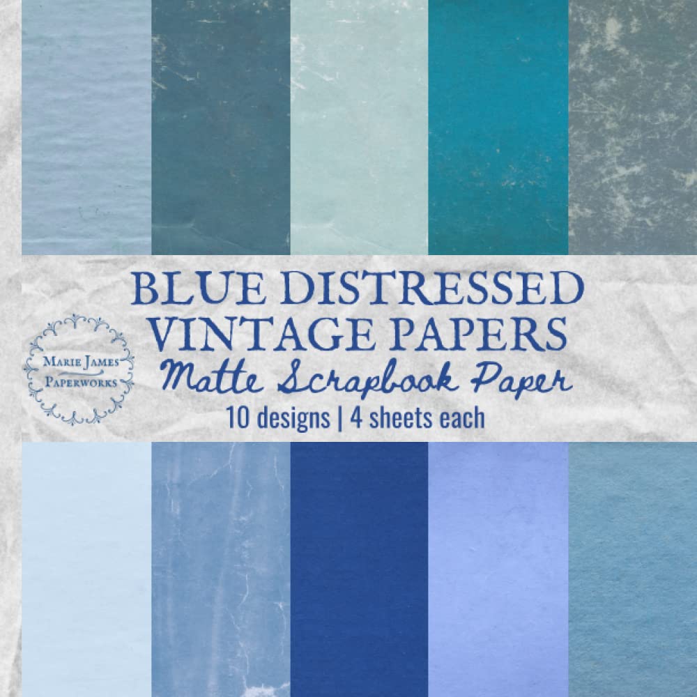 Blue Distressed Vintage Papers Scrapbook Paper, Rustic Blue Matte Craft ...