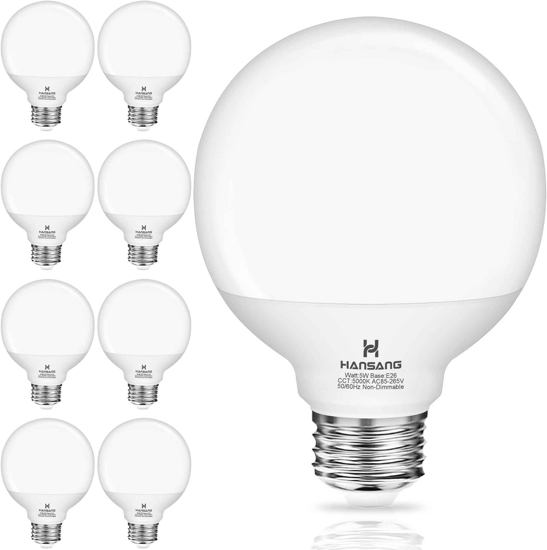 hansang 8 Pack Bathroom Light Bulbs, 5000K Daylight LED Globe Light ...