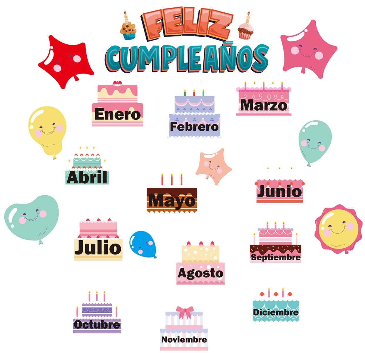 Amazon.com : Spanish Happy Birthday Bulletin Board Set Classroom ...