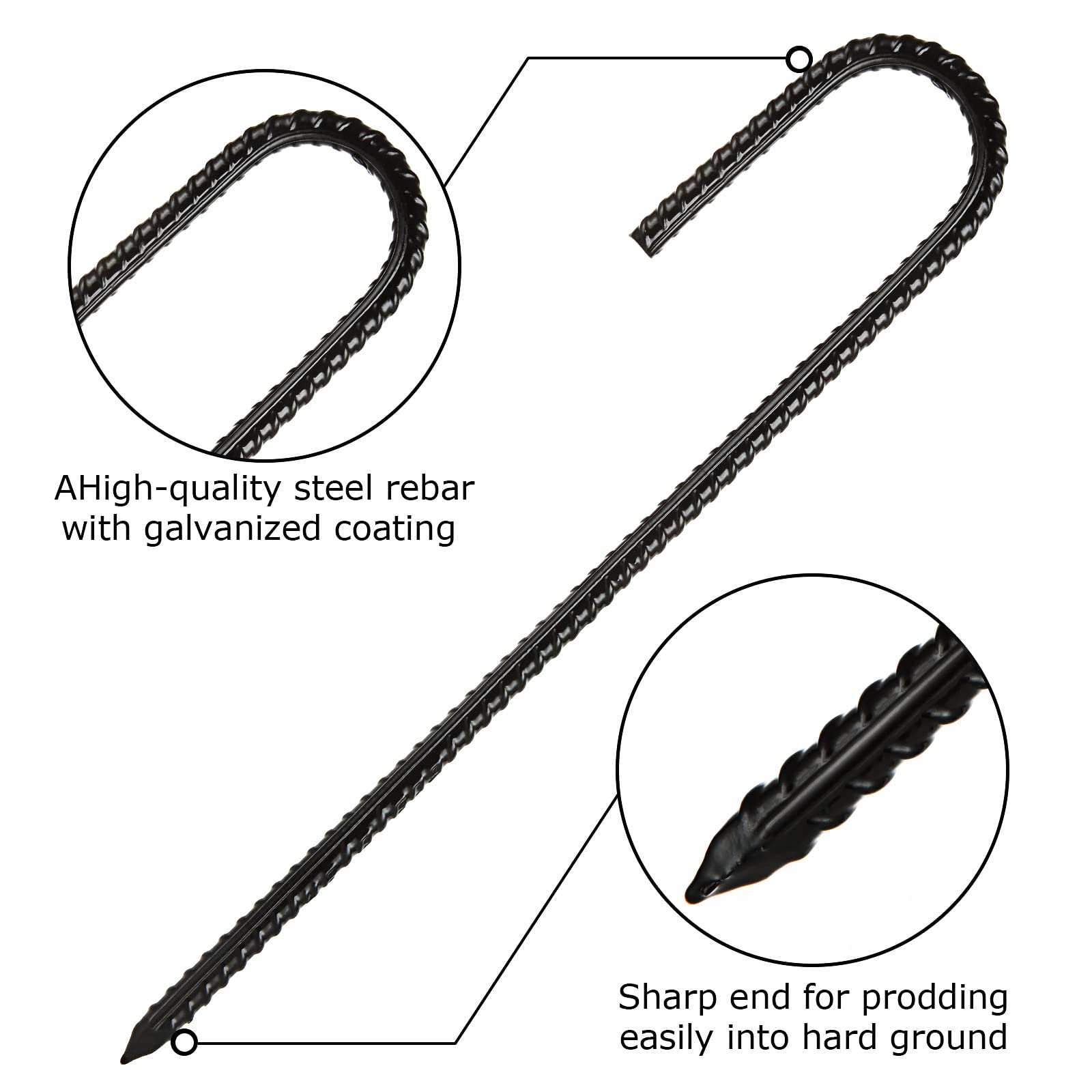 16Pack 12 inch Galvanized Rebar Stakes Heavy Duty J Hook, Ground Stake ...
