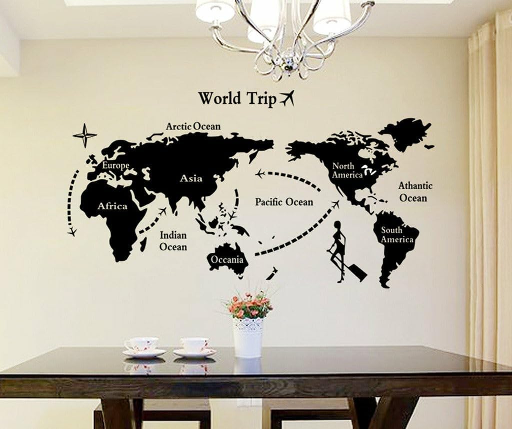Decals Design 'World Map' Wall Sticker (PVC Vinyl, 90 cm x 60 cm, Black ...