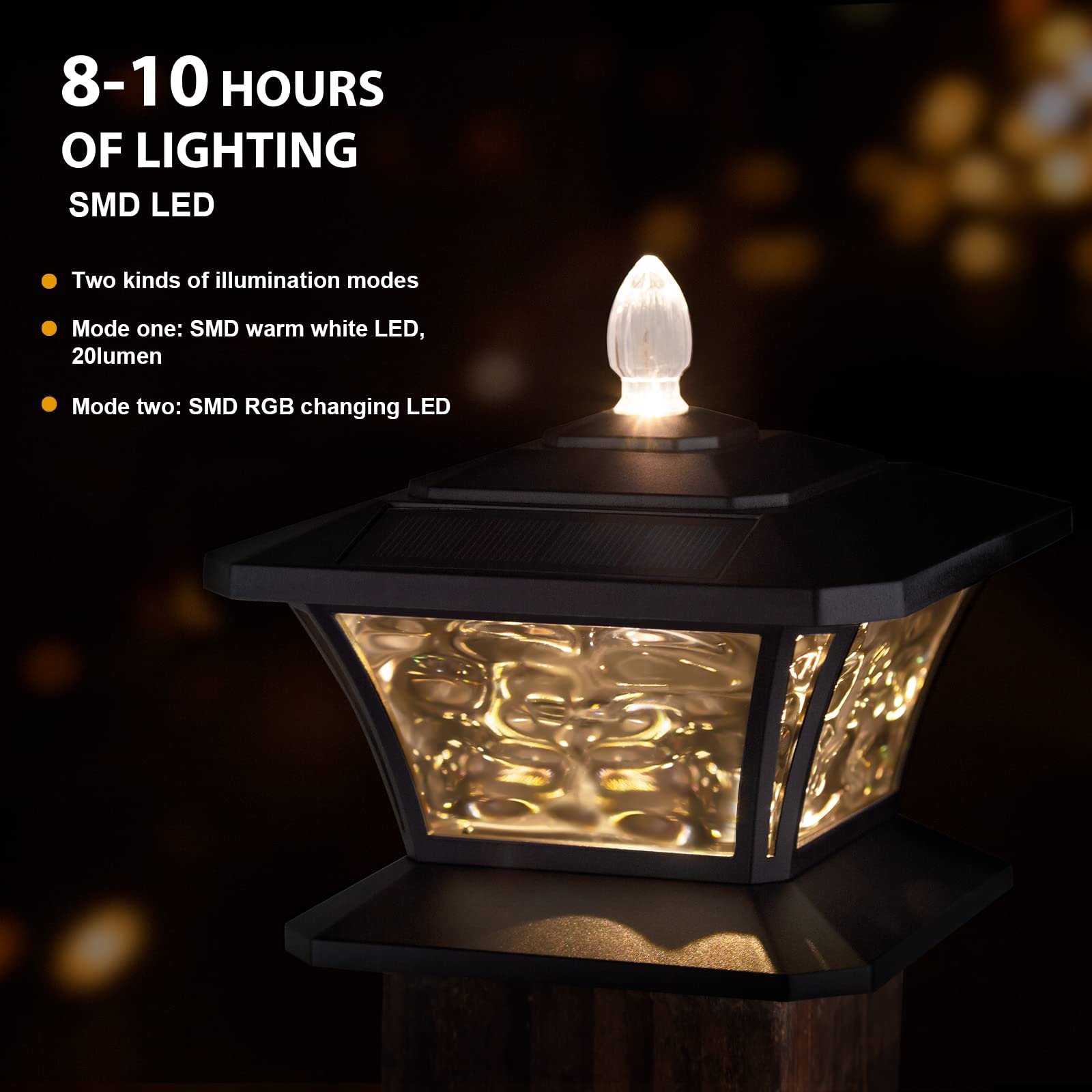 Outdoor Post Cap Lighting Solar Post Cap Lights 8-Pack - 4 Color Modes ...