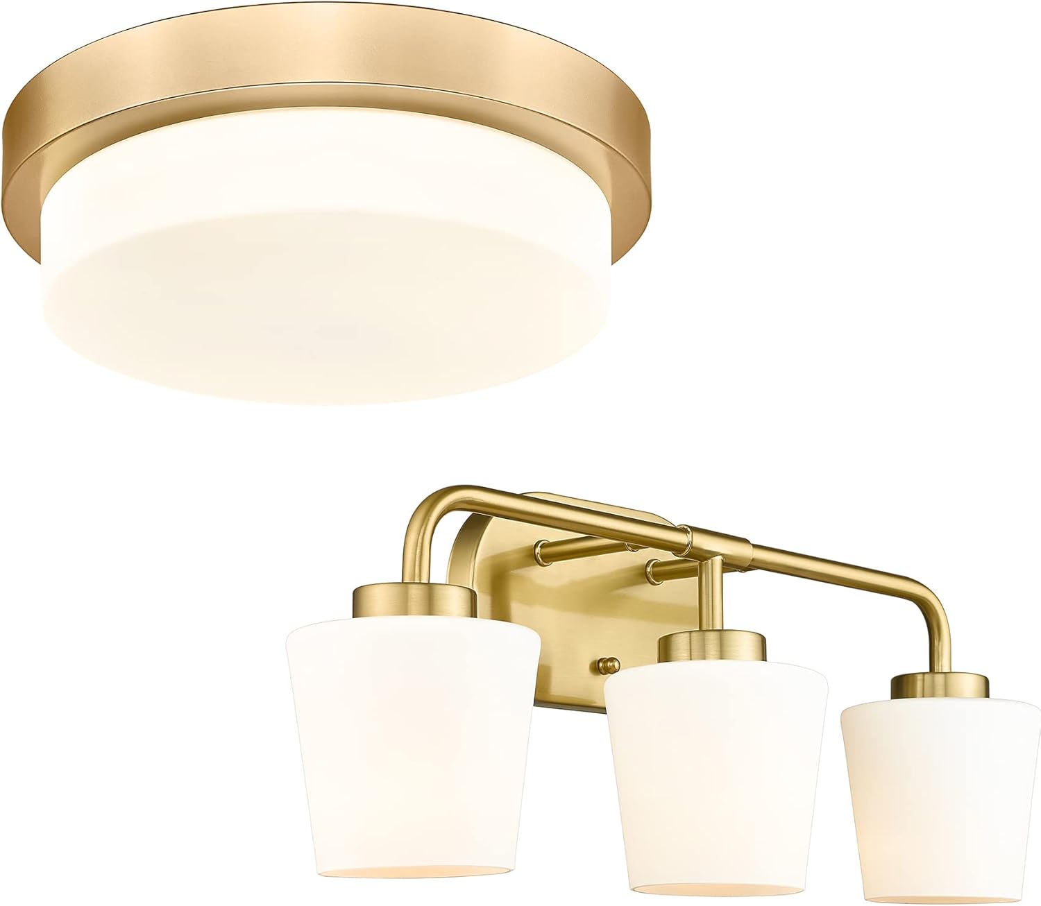 Audickic Gold Flush Mount Ceiling Light and Brushed Gold Bathroom ...