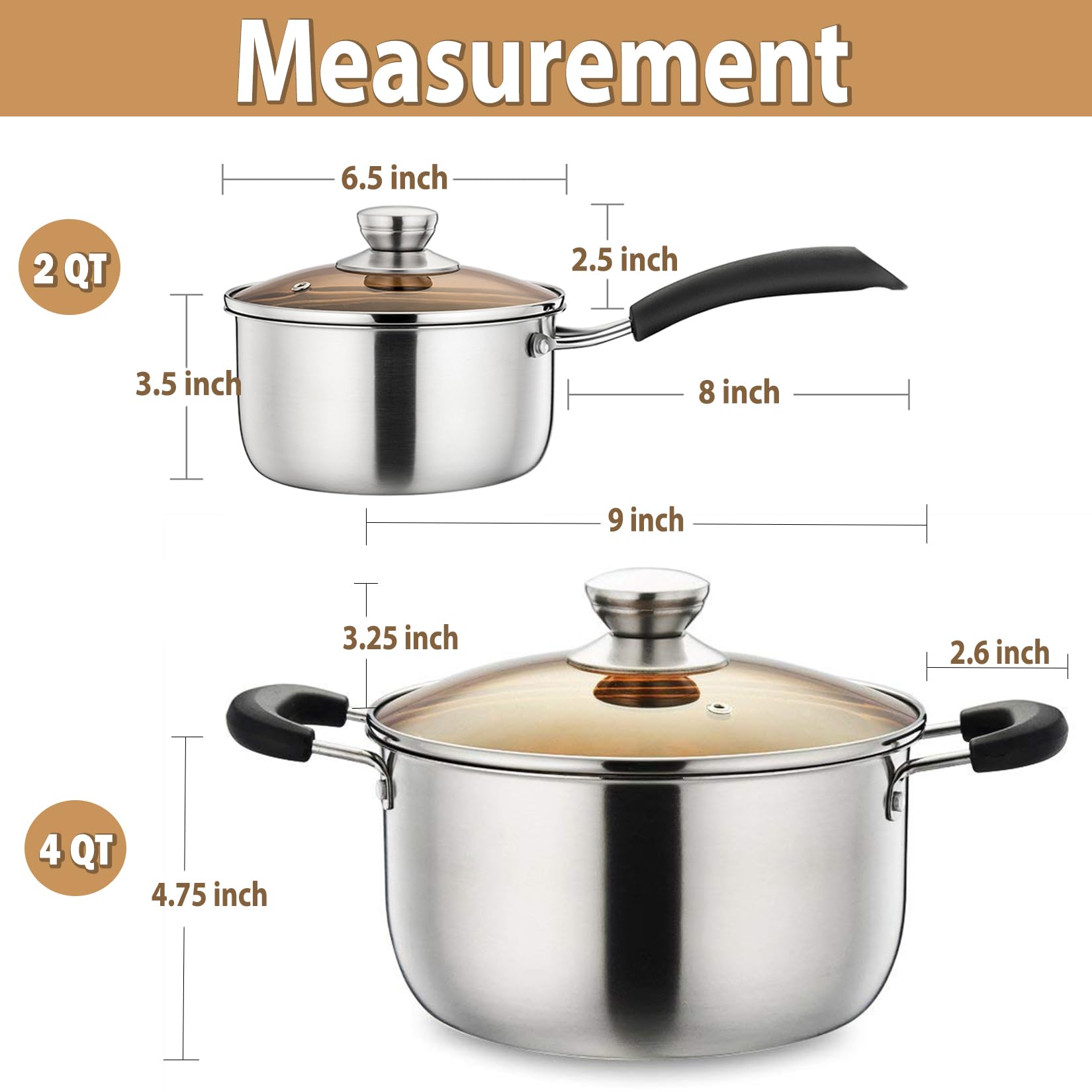 Snapklik.com : P&P CHEF 2QT Saucepan & 4QT Stockpot Set, Stainless ...
