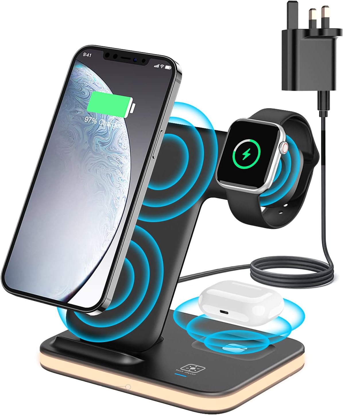 Maxesla 3 in 1 Wireless Charging Station Apple with Ambient Light, Air ...