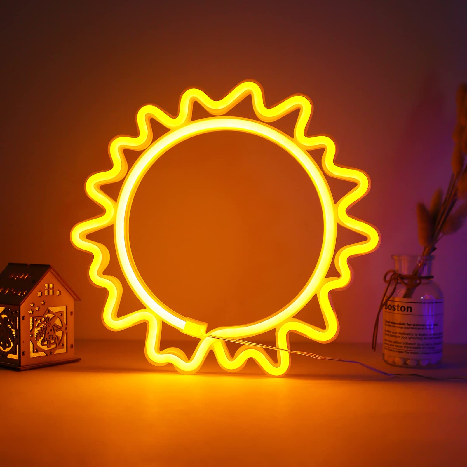 DWOOKE Sun Neon Signs,LED Neon Light,Warm White Sunflower Neon Sign for ...