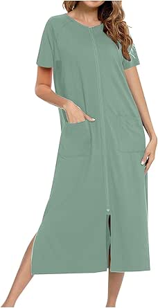 Zip Up Robes for Women Short Sleeve Bathrobe Lightweight house coat ...