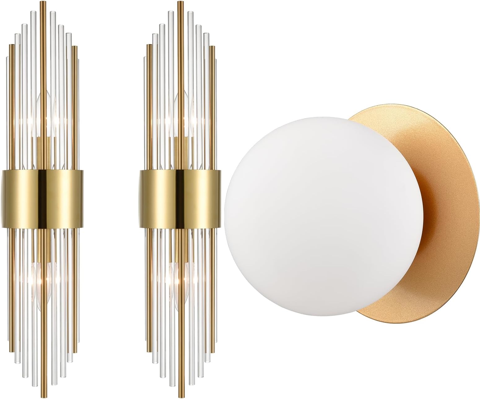 SHAWNKEY Gold Wall Sconce Set of 2 & Globe Wall Sconce/Ceiling Light ...