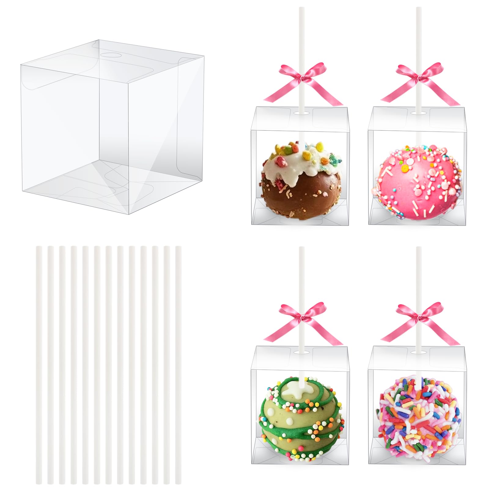 Amazon.com: 35 Set Cake Pop Boxes with Paper Sticks Kit: Clear Gift ...