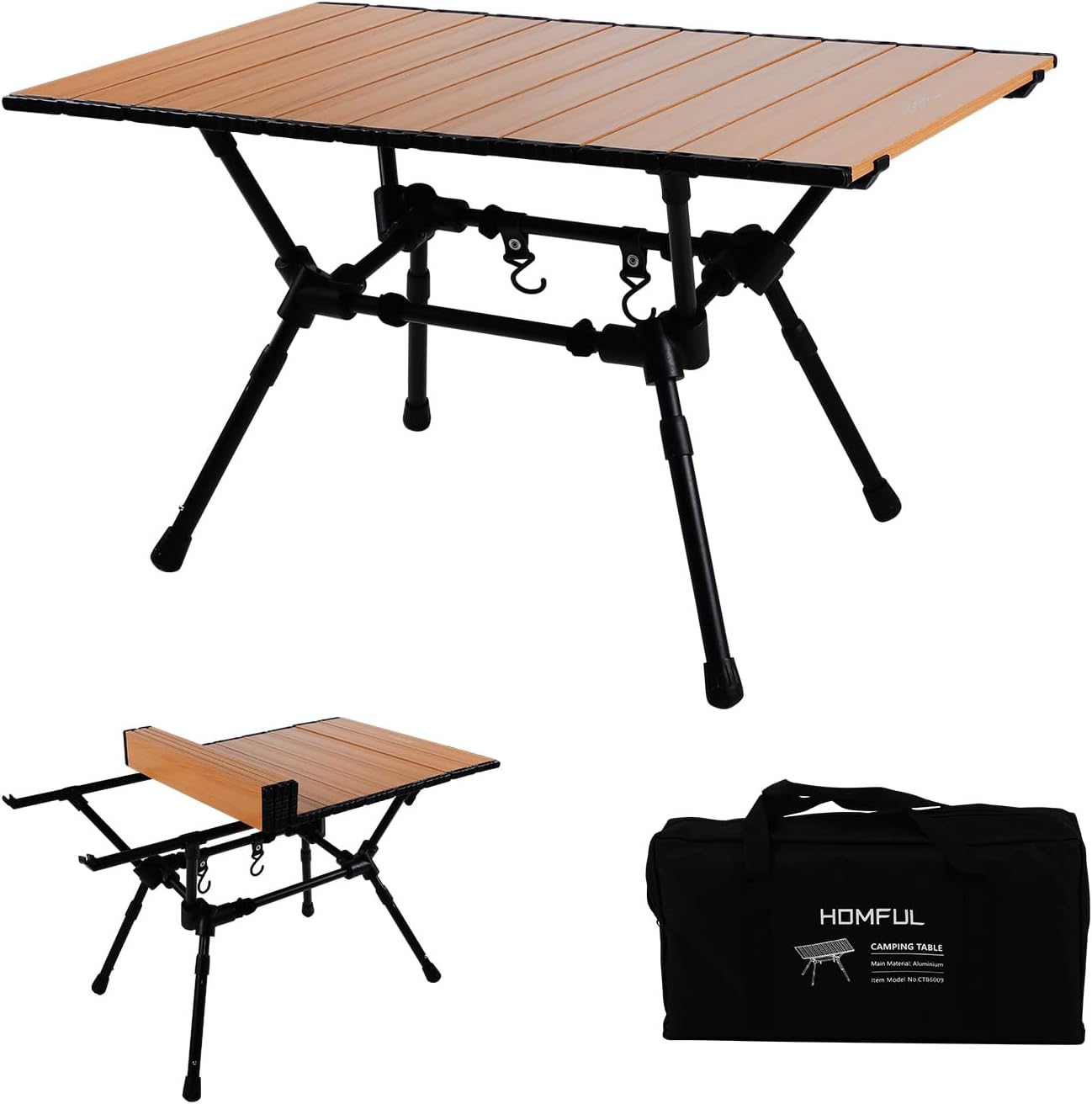 Amazon.com: HOMFUL Camping Table Aluminum Detachable Roll Up Top ...