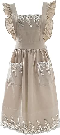 Amazon.com: aromm Cute Cotton Apron Frilly Lace Ruffle Adjustable ...