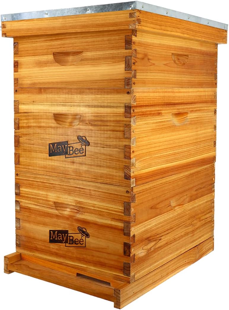 10-Frame Langstroth Beehive Dipped in 100% Beeswax, Complete Bee Hives and Supplies Starter Kit ...