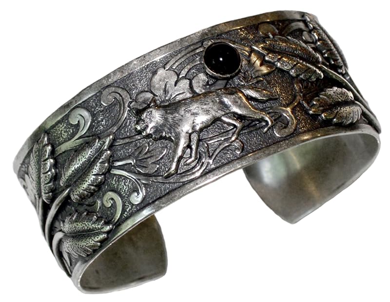 Amazon.com: Antique Silver Plated Brass Wolf Cuff - Black Onyx and ...