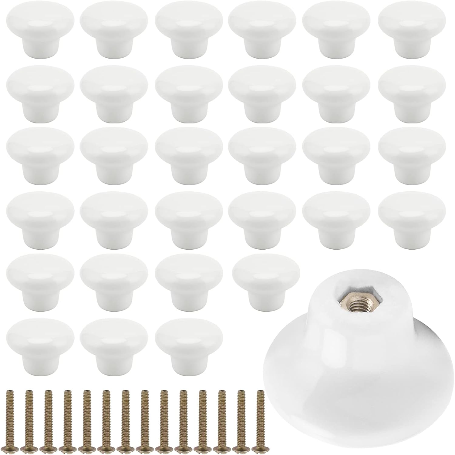 NINGWAAN 30 Pack White Ceramic Cabinet Knobs, Ceramic Dresser Drawer ...
