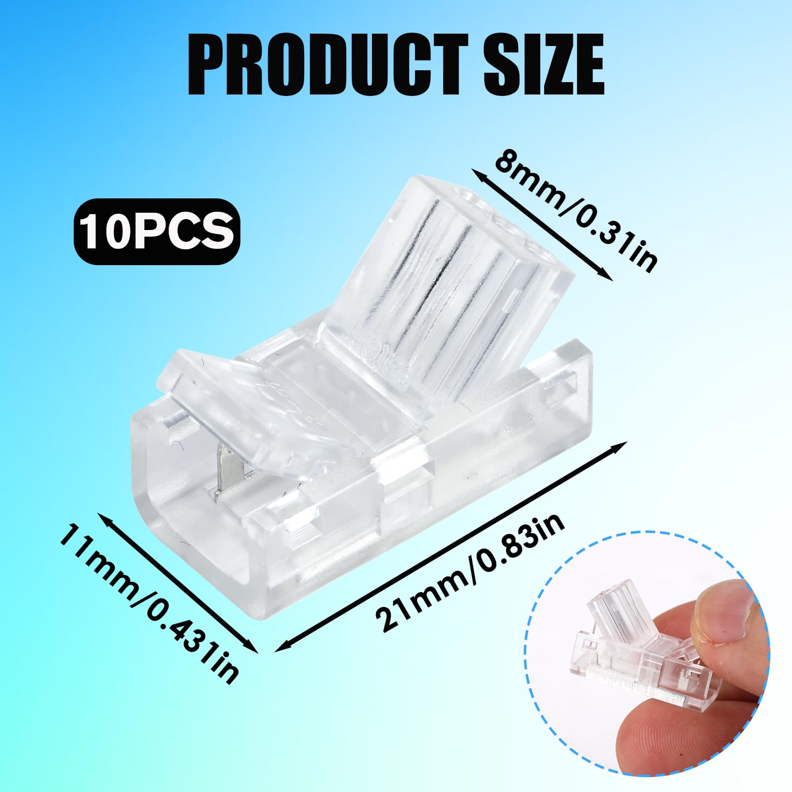 10Pcs 2-Pin COB LED Strip Connectors, 8mm Unwired Clips Connectors ...