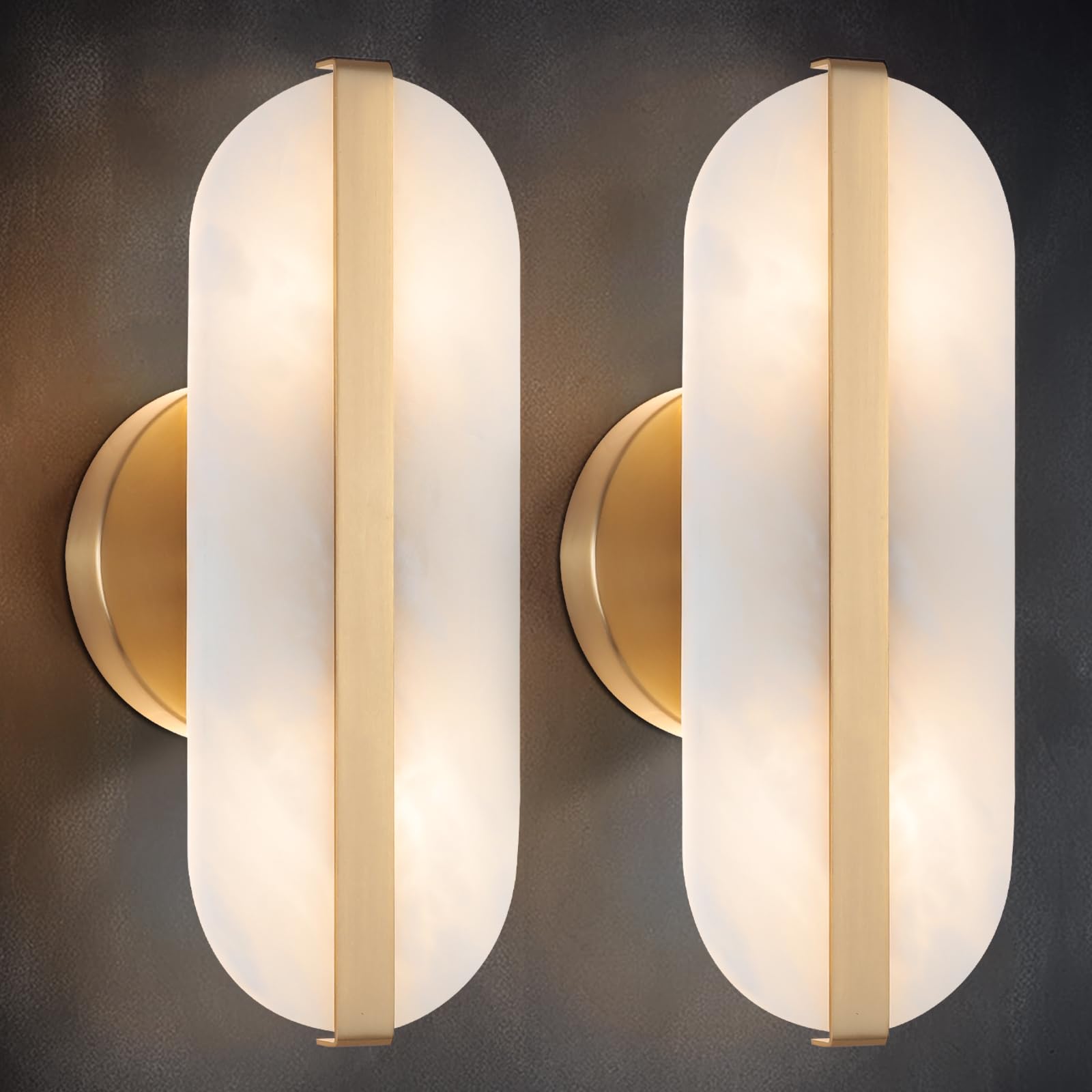 Amazon.com: YMDHFS Natural Alabaster Wall Sconces Set of Two Marble Wall Sconces Gold Bathroom ...