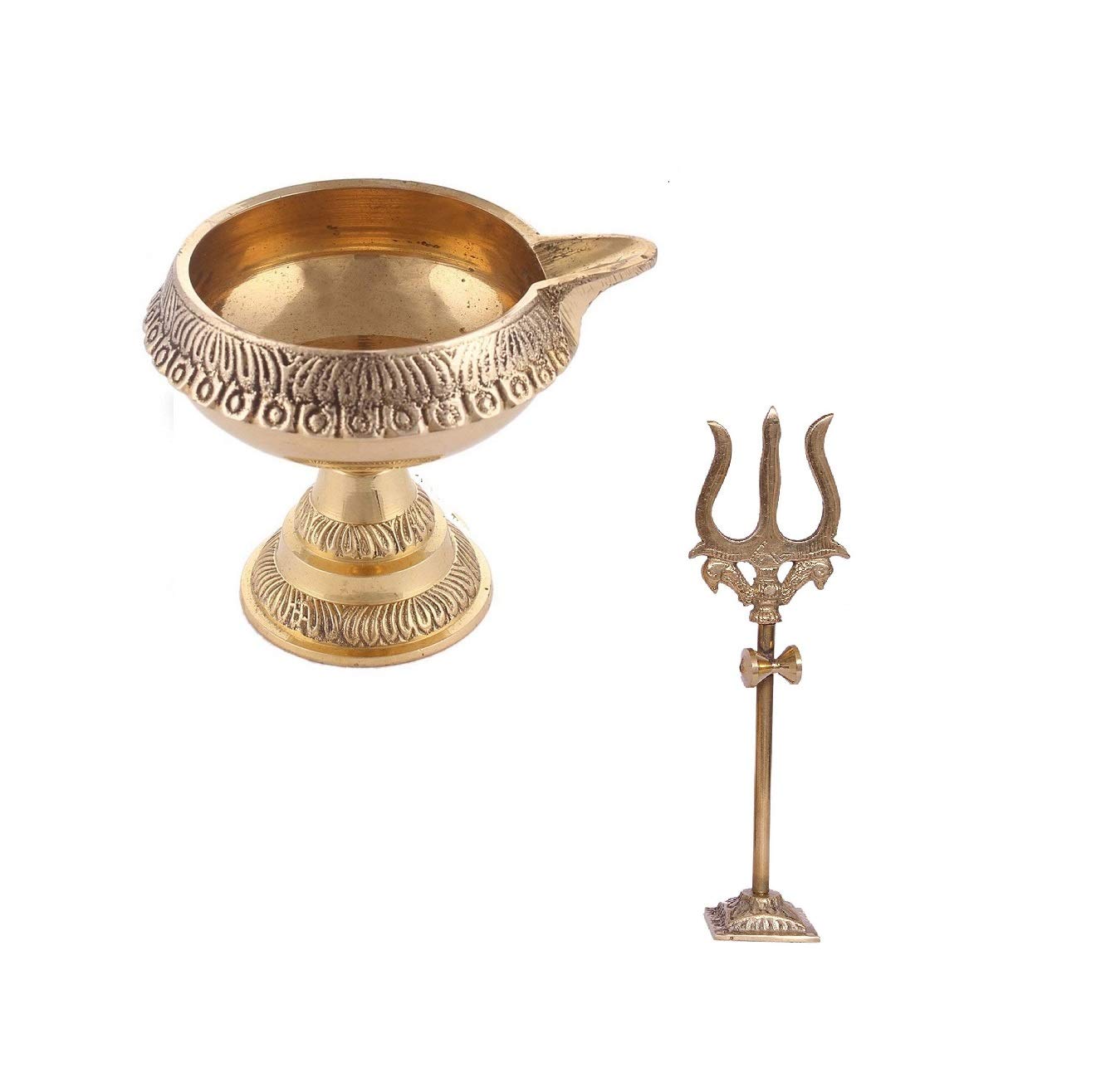 Buy Adhvik Set of 2 Pcs Trishul Statue with Square Stand and Brass ...