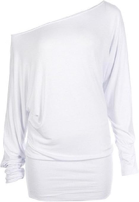 Womens Long Sleeve Off Shoulder Plain Batwing Top : Amazon.co.uk