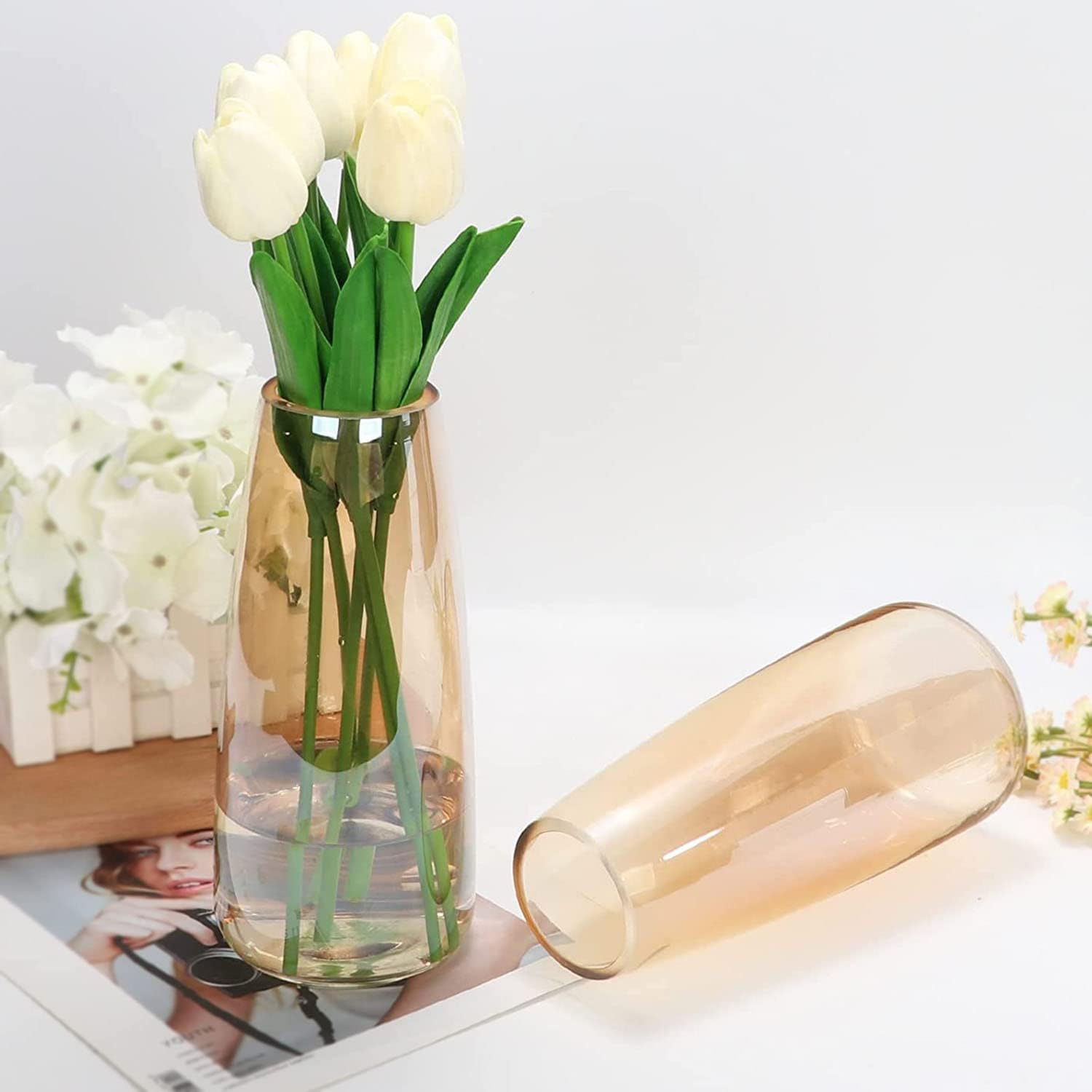 Amazon.com: TIED RIBBONS Set of 2 Flower Glass Vase Modern Crystal ...