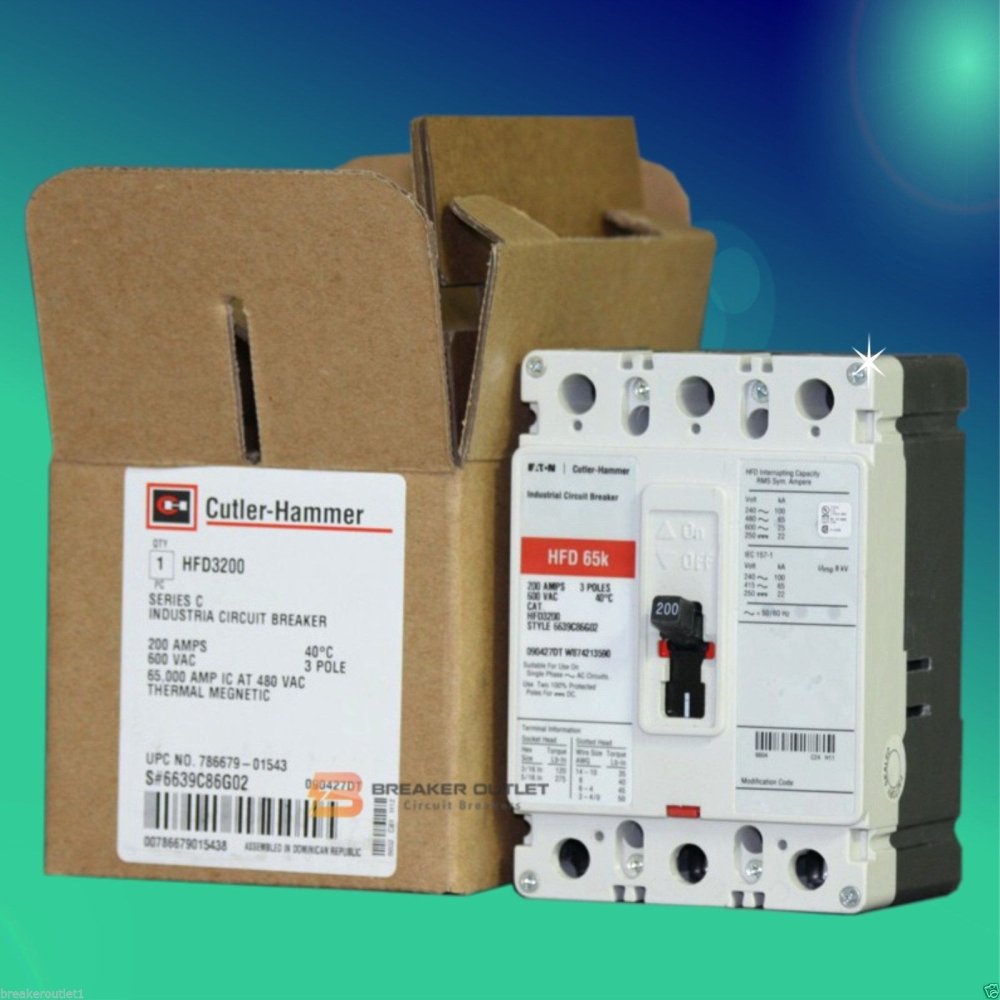 New Cutler-Hammer Eaton HFD3200 Circuit Breaker 3 Pole 200A 600V 65kA ...