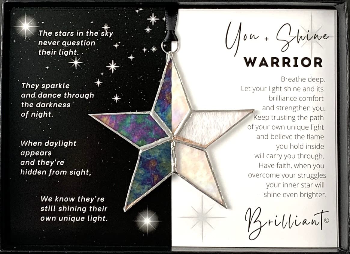 Amazon.com: Handmade Iridescent Stained Glass Star with Warrior Message ...