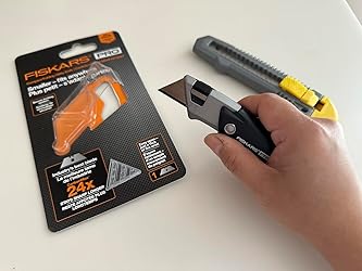 Fiskars Pro Retractable Folding Utility Knife, Box Cutter with Long ...