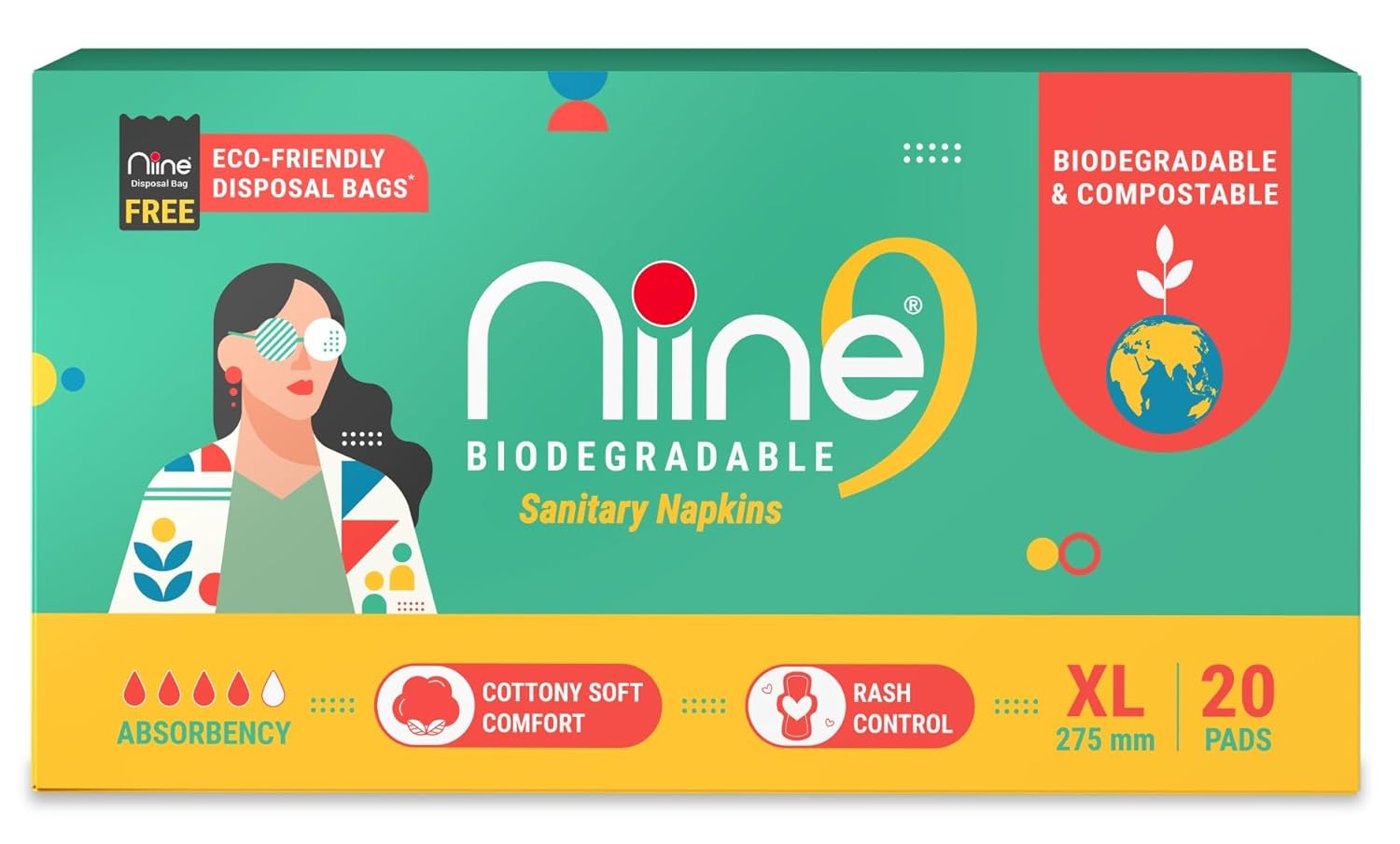 Buy Niine Biodegradable & Compostable Sanitary Napkin for Women |20 Pads, Pack of 1| 275mm Long ...