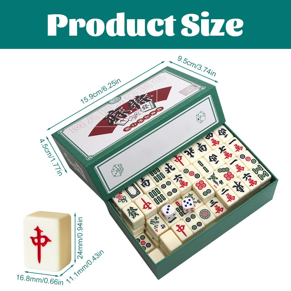 Mineup Mini Mahjong Set, Mahjong Set Portable with 2 Dice, 144 Tiles ...