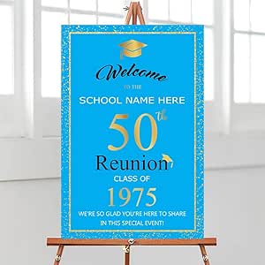 Amazon.com : Personalized Light Blue and Gold Class Reunion Welcome Sign, 40th Year High School ...