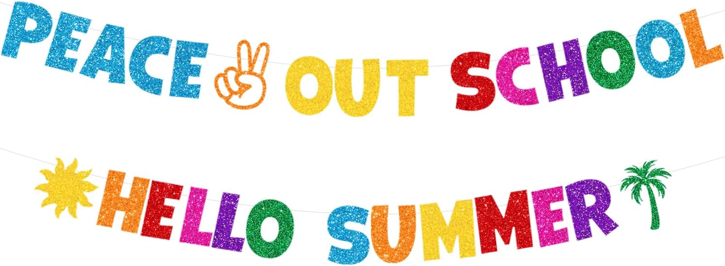 Amazon.com: BZBAIS Glittery Peace out School Hello Summer Banner with ...
