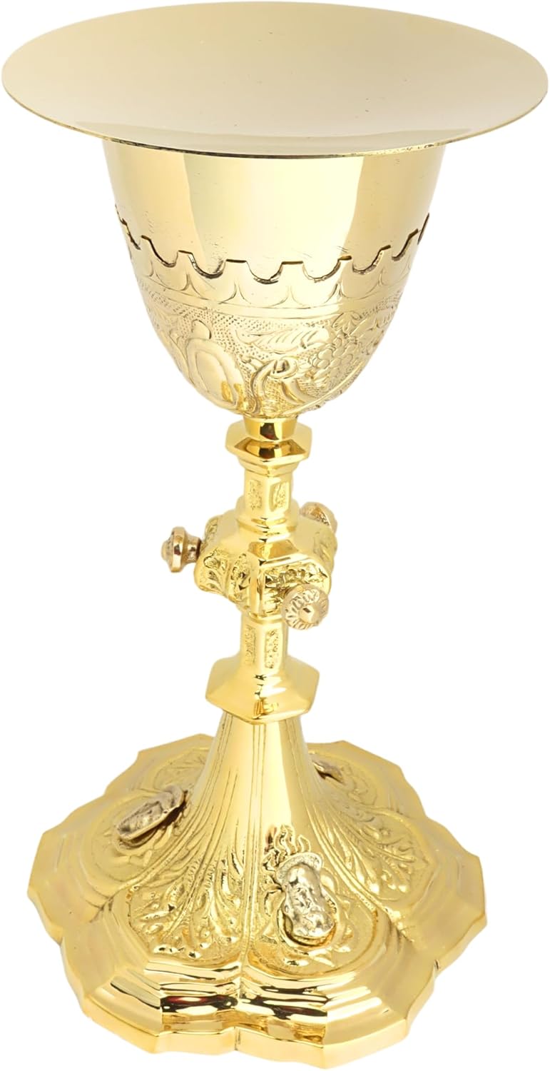 Amazon.com | Needzo Embossed Brass Chalice and Paten Set, Catholic ...