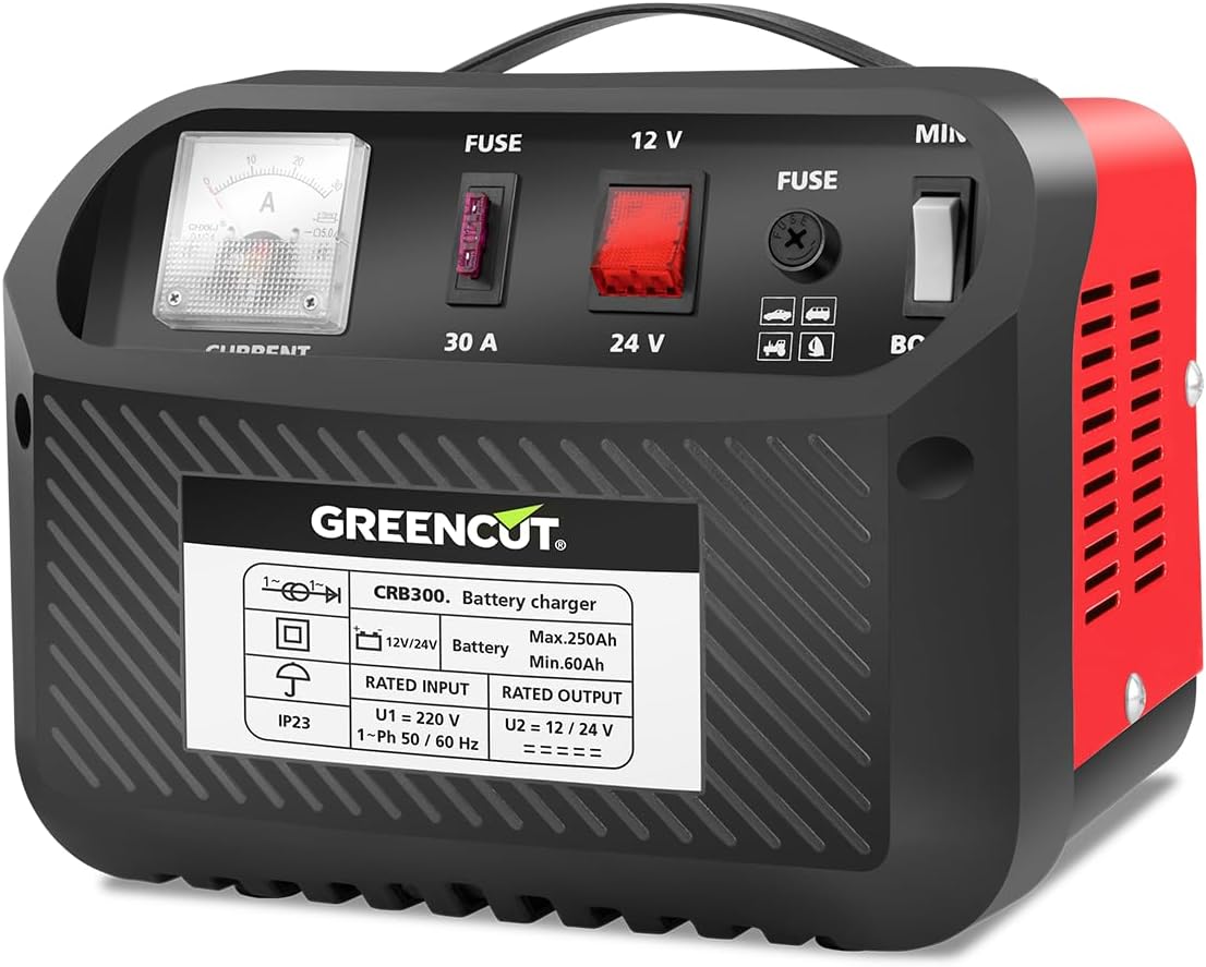GREENCUT CRB300 - Chargeur de batterie multifonctionnel 12V/24V 30A pour voitures et motos ...