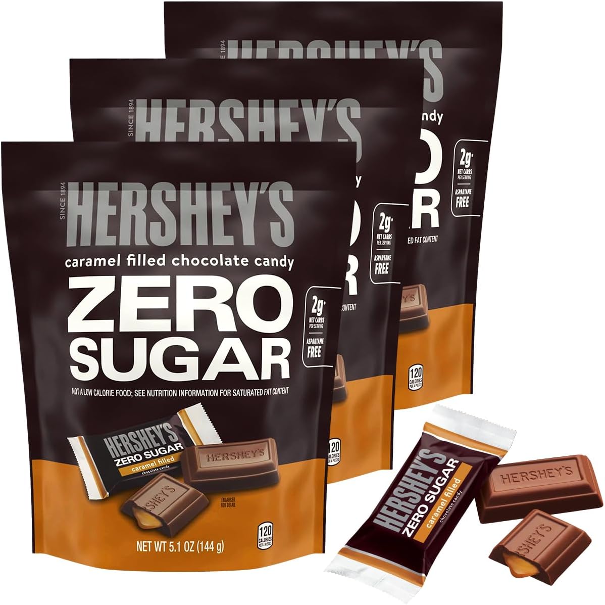Amazon.com : HERSHEY'S Zero Sugar Caramel Filled Chocolate Candy Bags ...