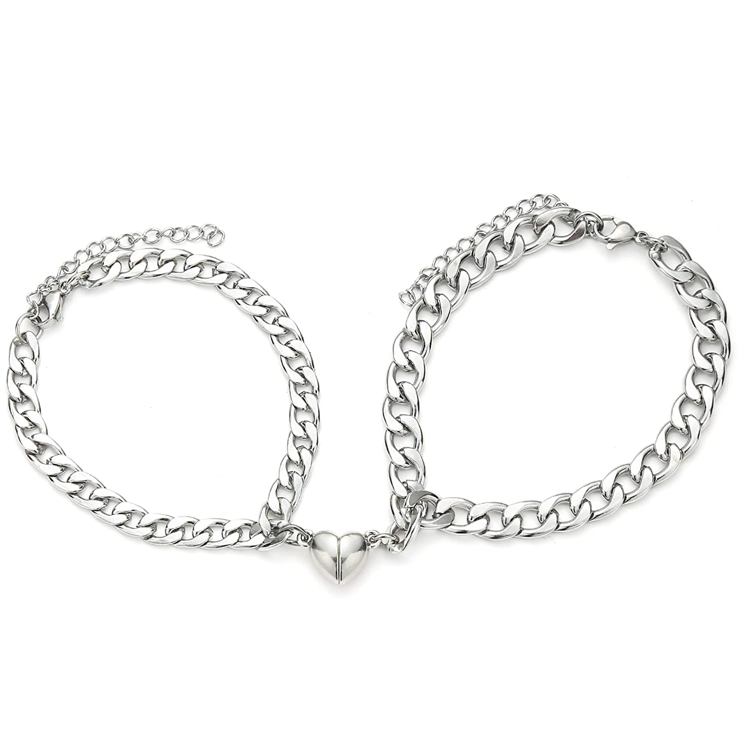 Buy ARZONAI Silver Couple Magnetic Heart Bracelets Love Couples ...