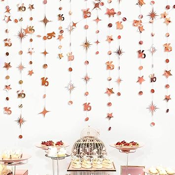 Amazon.com: Rose Gold Number 16 Circle Dot Twinkle Star Garland Kit ...