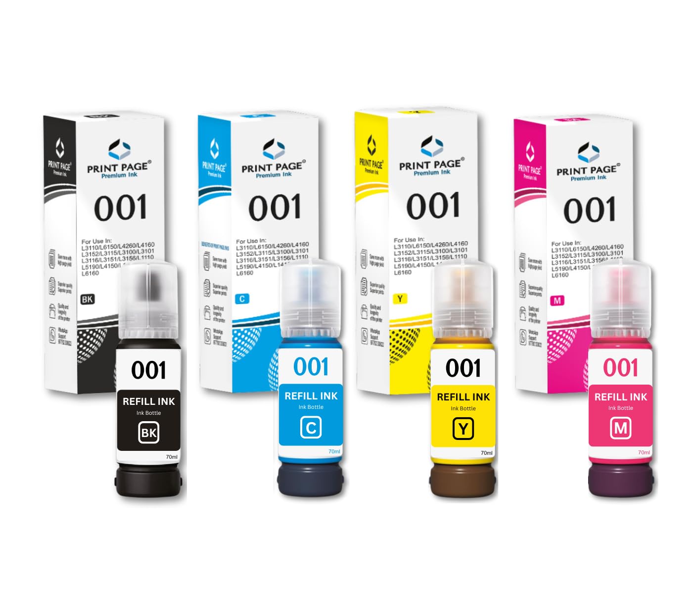 Print Page 001 Premium Refill Ink Compatible for Printers L3110, L3150 ...