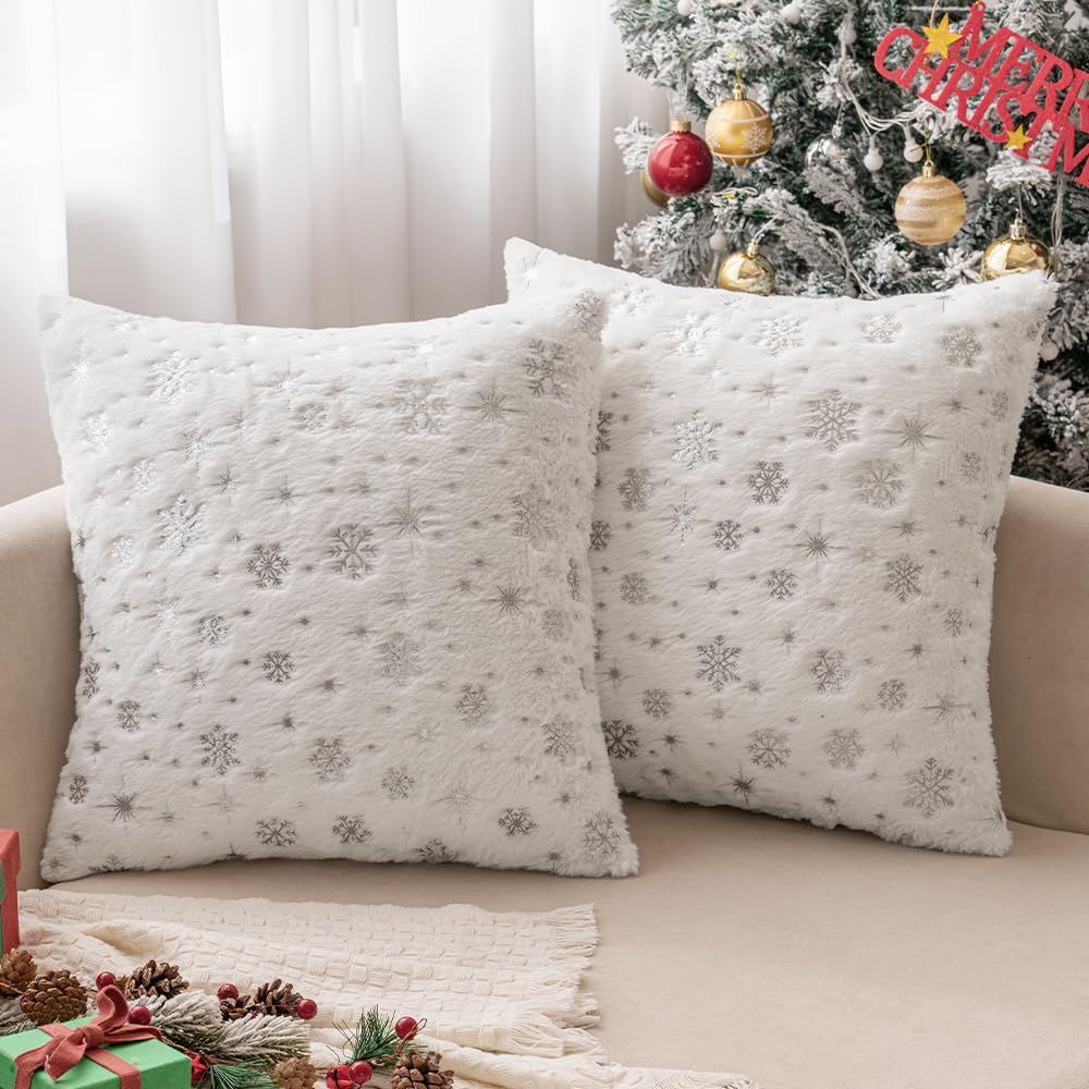 Amazon.com: Christmas Pillow Covers 20'' x 20'' Set of 2, Soft Faux ...