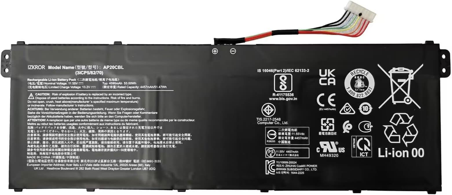 Amazon.com: IZKROR AP20CBL 53Wh Battery Replacement for Acer TravelMate ...