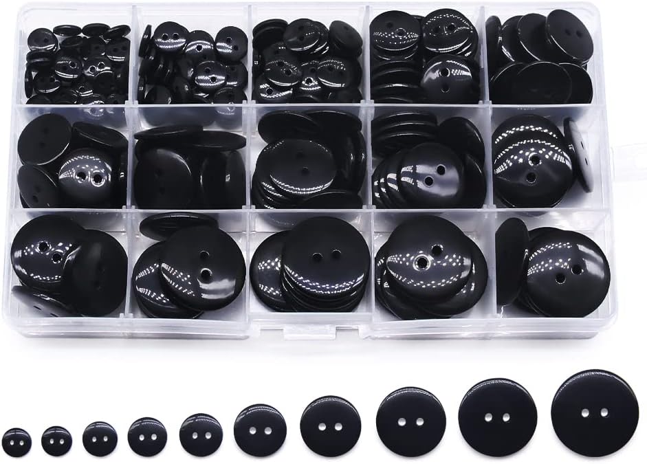 Amazon.com: SEMINI Mixed Size 8mm-25mm 280Pcs Black Resin Buttons Small ...