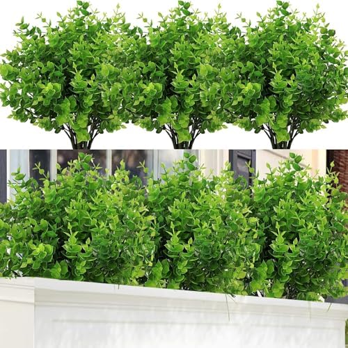 Dremisland 6 Pack Artificial Plants Faux Boxwood Shrubs UV Resistant ...