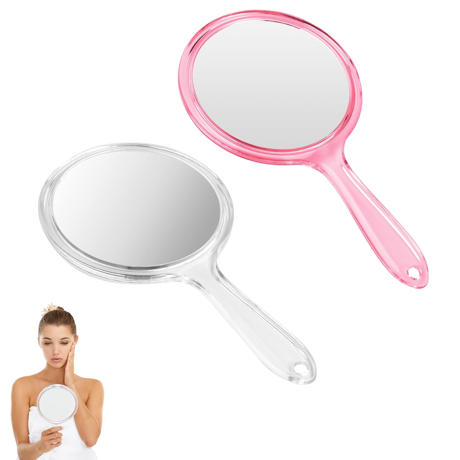 2PCS Hand Mirror Double-Sided 1X/3X Magnifying Mirror with Handle ...