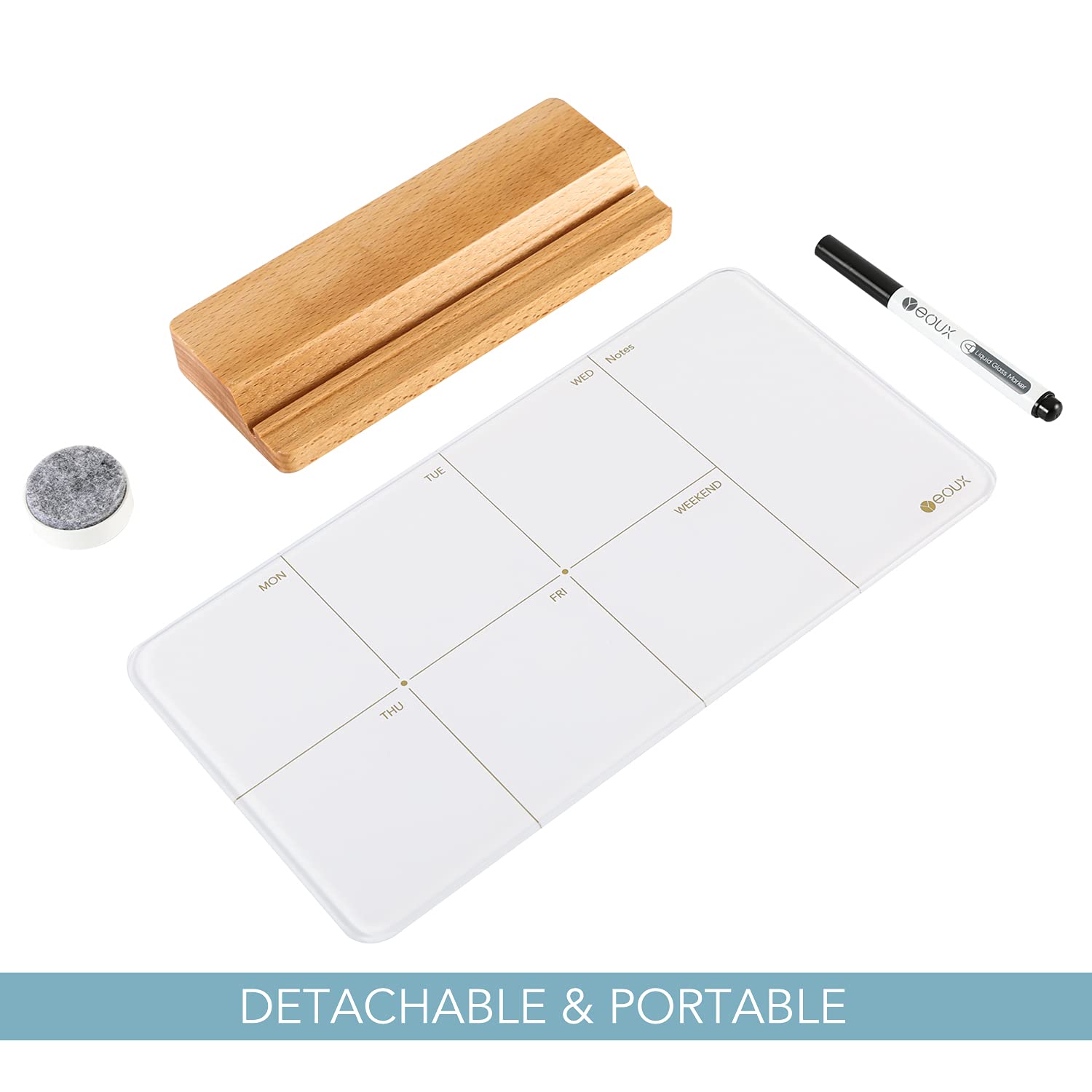 Desktop Glass Weekly Planner Whiteboard with Detachable Wood Stand ...