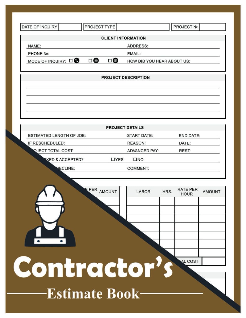 Estimate Book Contractor: Job Estimate Quote Record with Client Contact ...