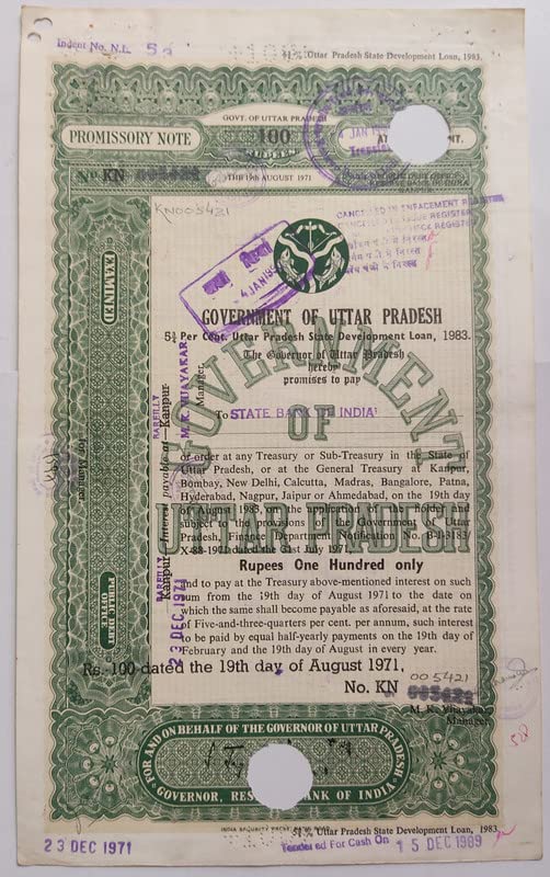 Indian Promissory Note Value 100 Rupee Watermark G.O.I - 5 : Amazon.in ...