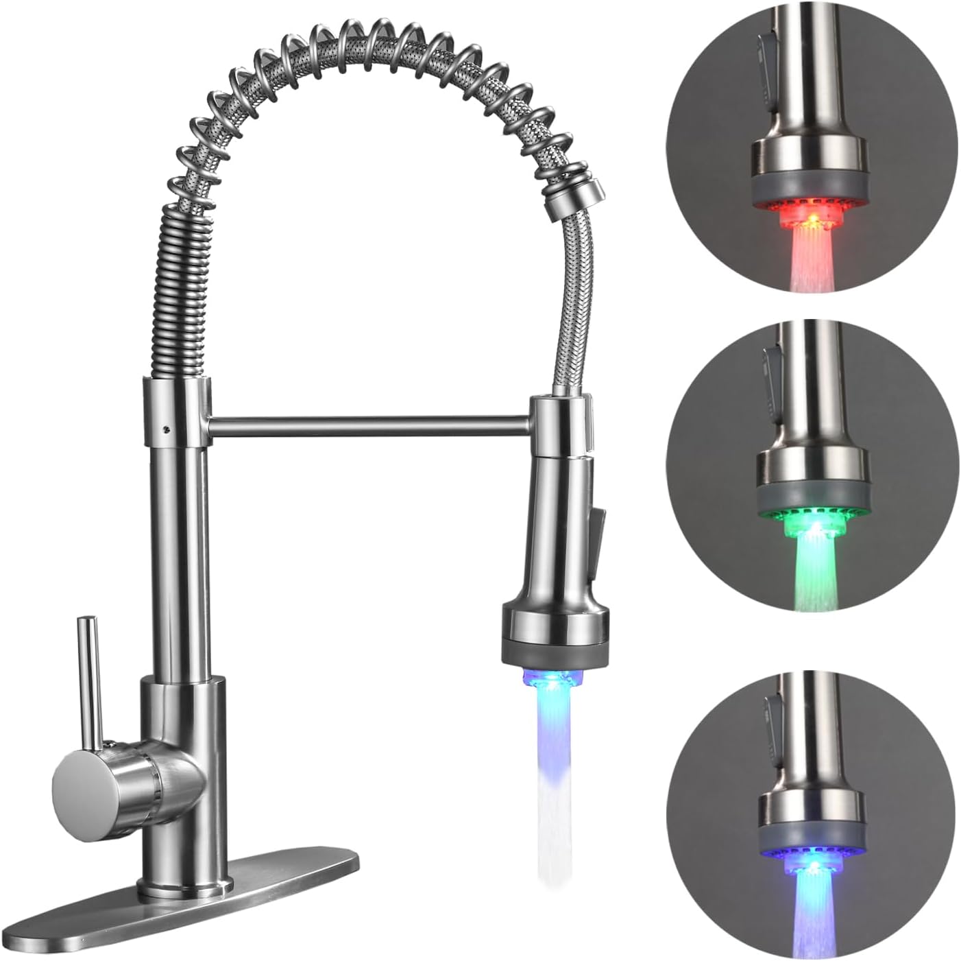 Pull Down Kitchen Faucet with LED Light, WOTOKOL LED Faucet for Kitchen ...