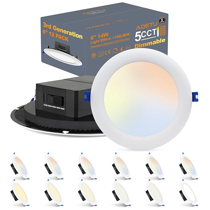 Buy Adetu 12 Pack 6 Inch 5CCT Dimmable LED Recessed Light with ...