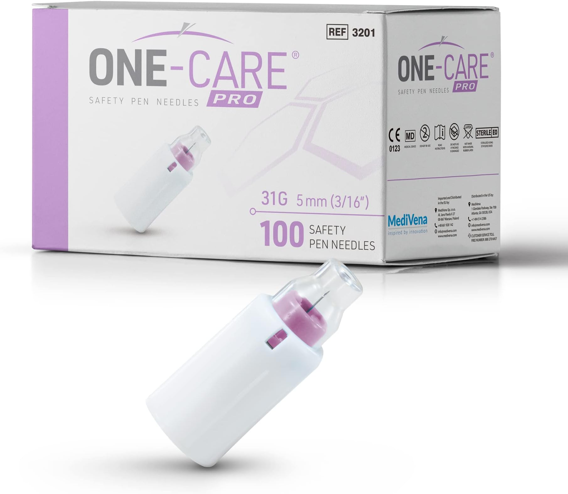 Amazon.com: ONE-CARE PRO Safety Pen Needles 31G x 5mm (3/16’’), 100ct Box : Office Products
