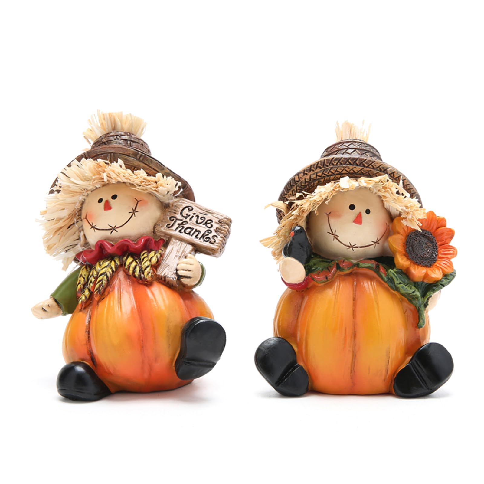 Amazon.com: Hodao Fall Figurines Set 2, Pumpkin Scarecrow Statue ...