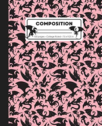 Composition: COLLEGE RULE School Notebook or Journal. Rose Pink Dragon ...